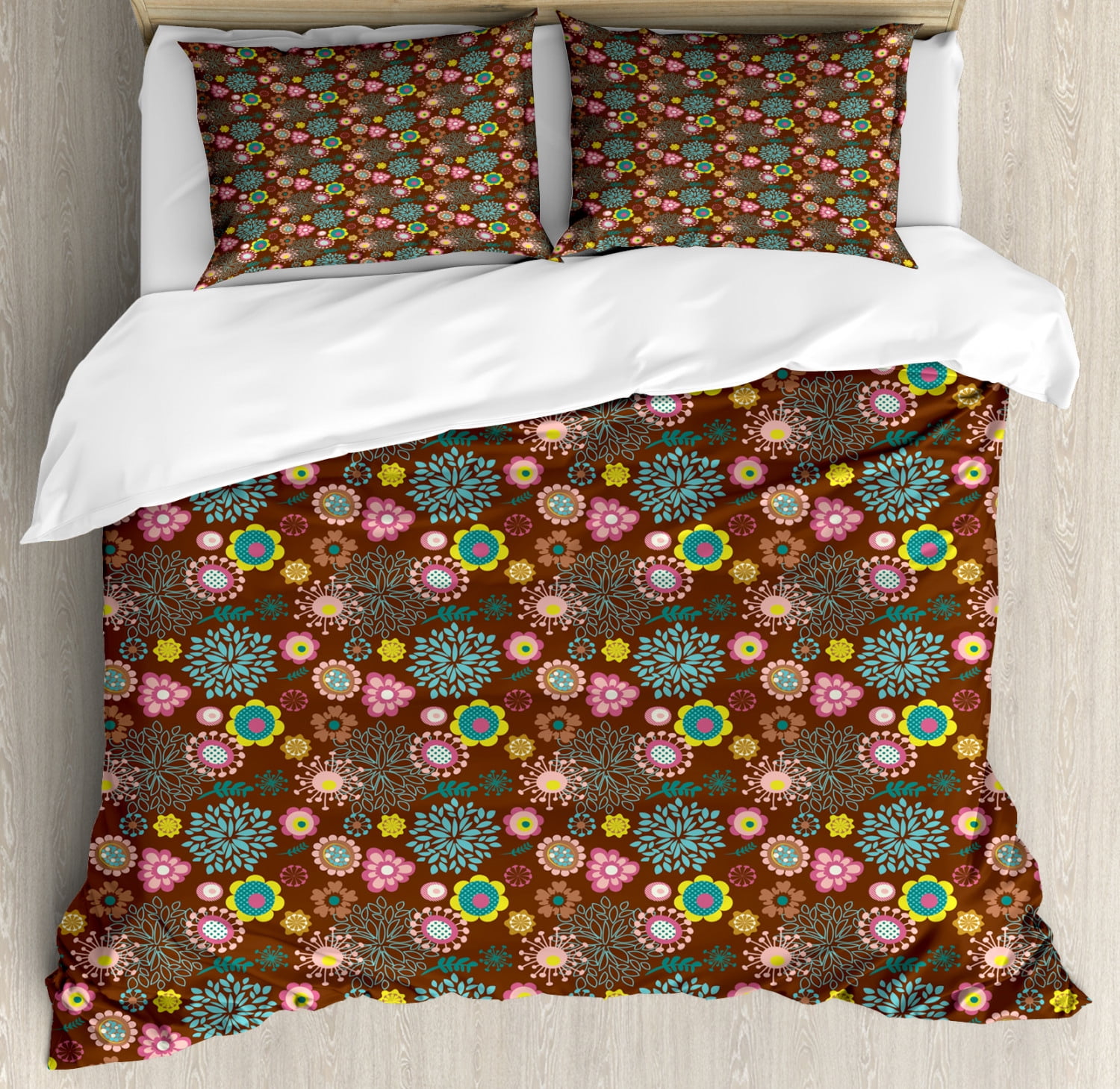Folk Art Duvet Cover Set Queen Size, Artistic Illustration of Abstract ...