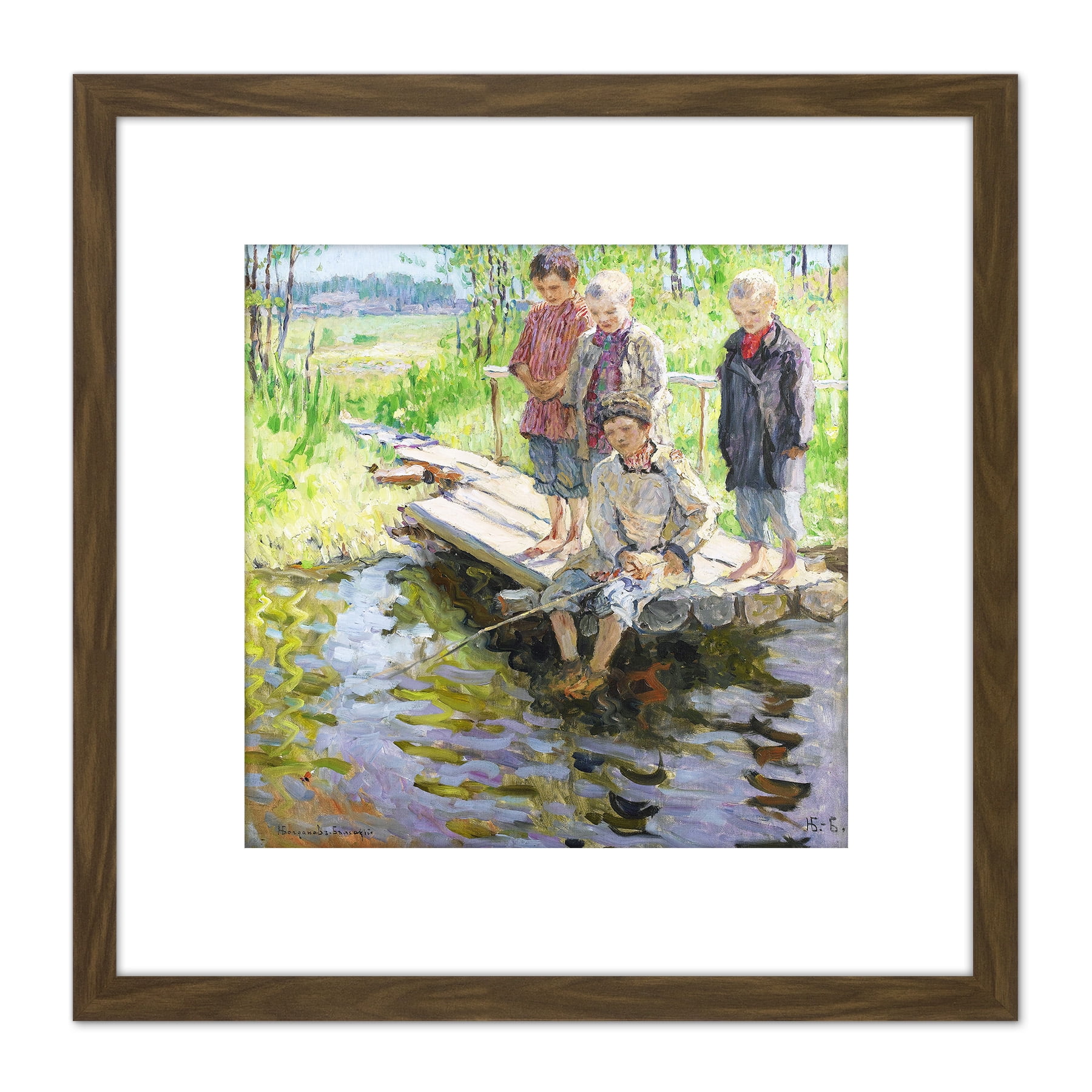Bogdanov-Belsky Little Boys Eager For Catch Painting 8X8 Inch Square ...