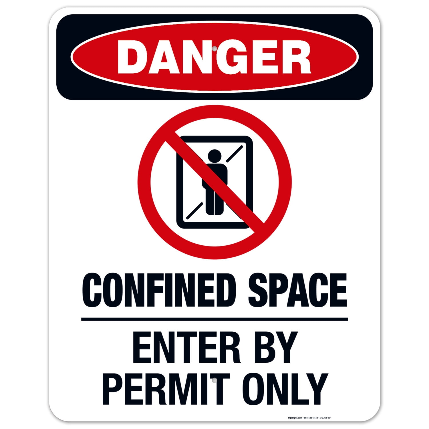 Confined Space Enter By Permit Only Sign, OSHA Danger Sign, (SI-1205 ...