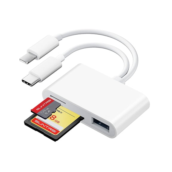 USB C SD Card Reader for iPhone, iPad, Lightning Dual Port SD Card ...