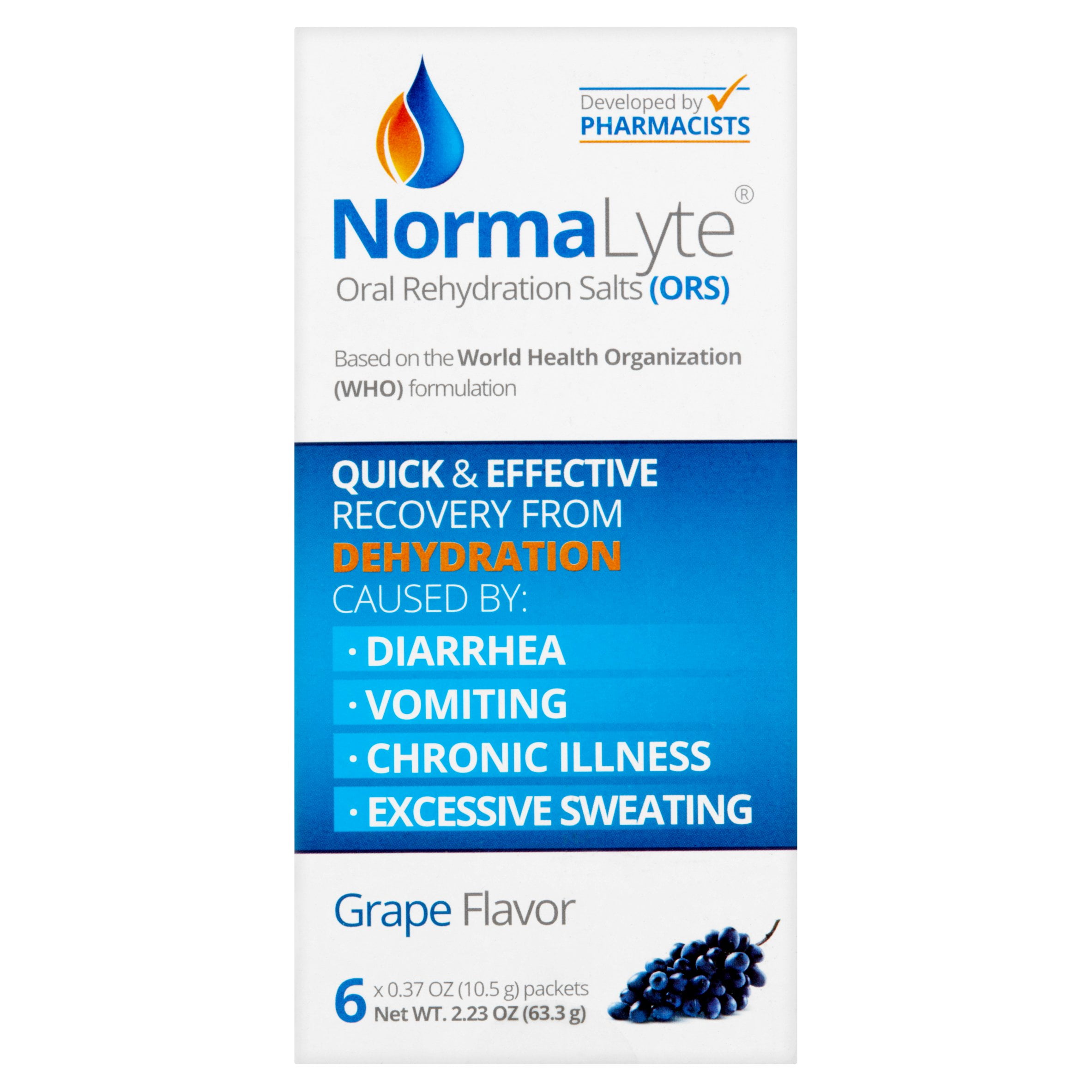 NormaLyte Grape Flavor Oral Rehydration Salts (ORS), 0.37 oz, 6 count ...