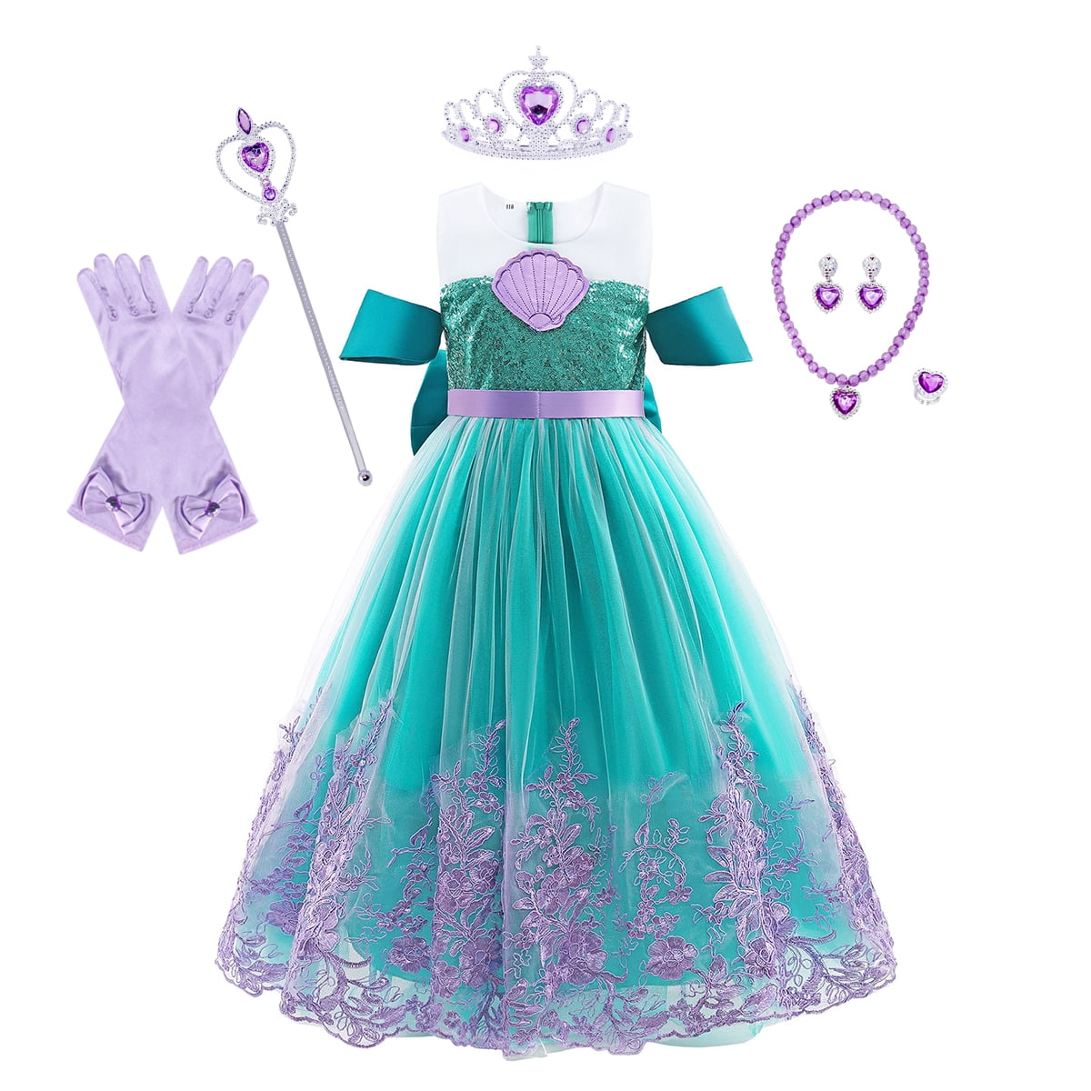 Jurebecia Girls Sequins Mermaid Princess Dress up Lace Tulle Off ...