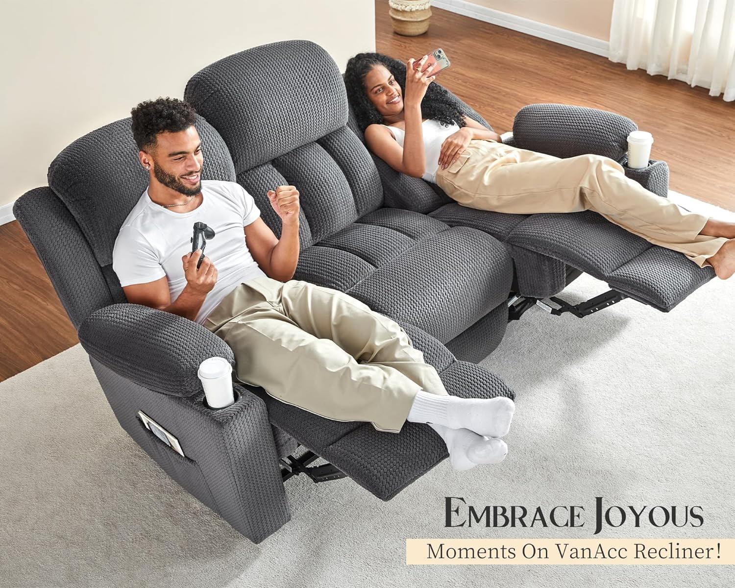 AMERLIFE Triple Reclining Sofa 3 Seater with Cup Holders 85 inch Grey Comfy Couch Walmart