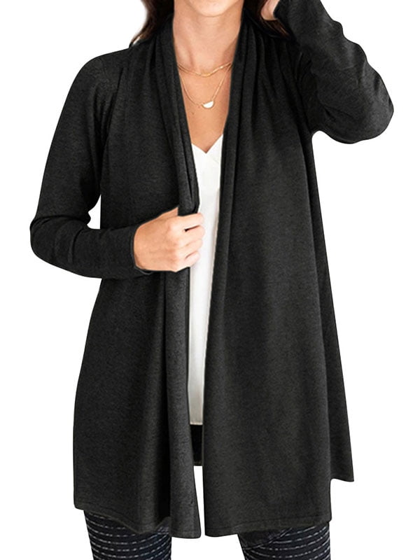 Women Solid Color Waterfall Neck Knitted Cardigan - Walmart.com