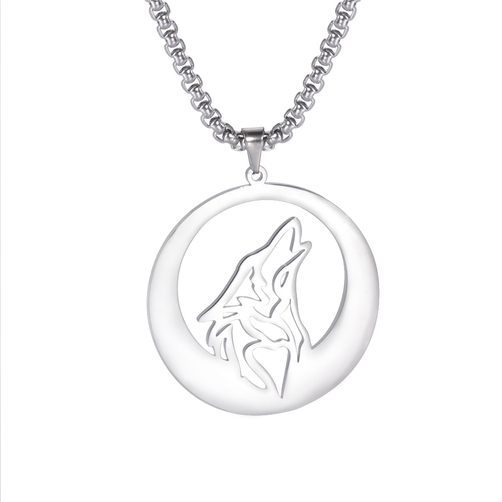 EUEAVAN Vintage Crescent Wolf Silver Pendant Necklace Stainless Steel ...