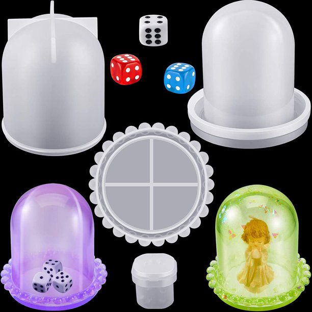 HTAIGUO 3 Pieces Bell Jar Dome Resin Mould Base Dice Cup Silicone Mould ...