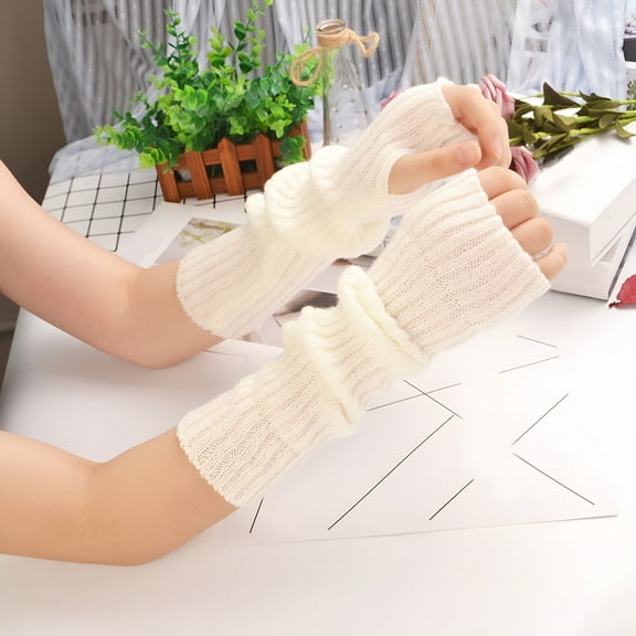 Arm Warmers Long Fingerless Gloves Knit Wrist Warmers with Thumb Hole ...