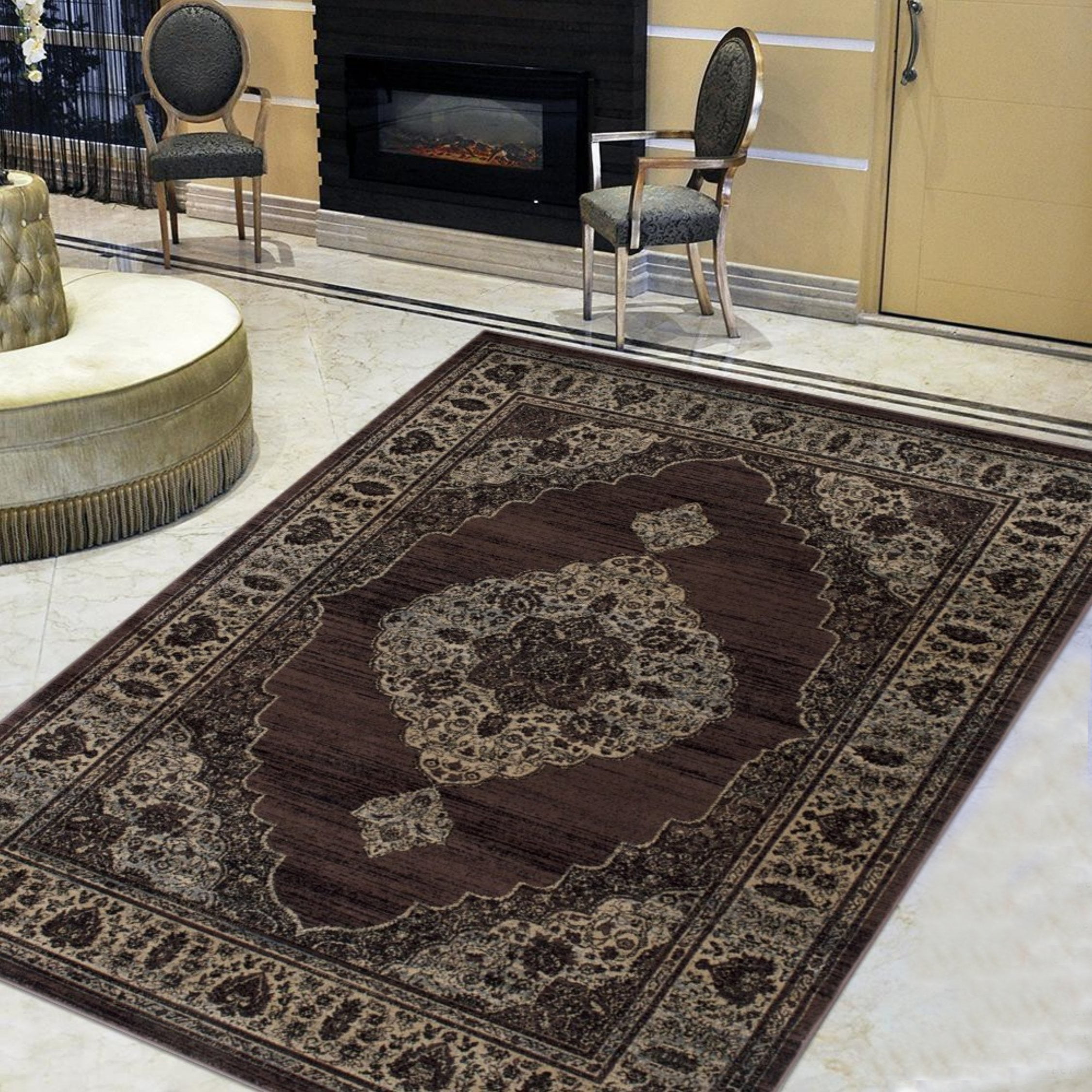 Handcraft Rugs-Espresso Brown/Beige Persian Tabriz Floral Pattern ...
