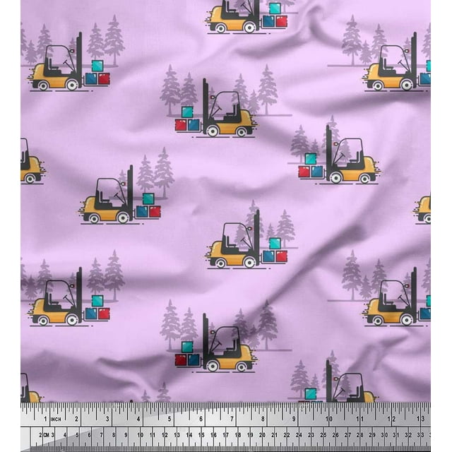 Soimoi Purple Satin Silk Fabric Tree & Forklift Truck Transport Decor ...