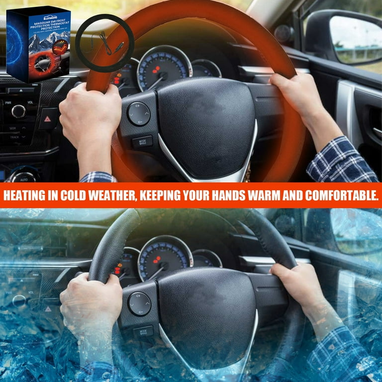 WICVIK Heated Black 14.5 15 in Quick Heating Non Slip Grip PU Leather Steering Wheel Cover
