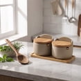 2-Pack Khaki Ceramic Salt Cellar With Lid & Wooden Spoon – Kitchen ...