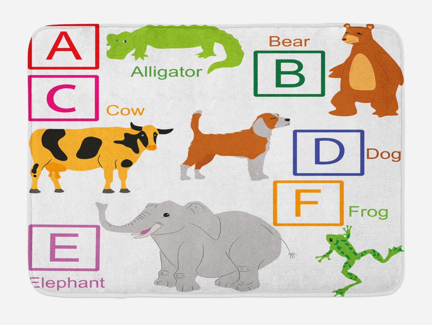 Educational Bath Mat, Alphabet Letters with Cute Zoo Animals Kids Fun ...