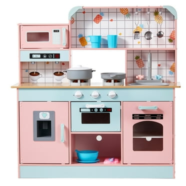 JOYLDIAS Wooden Kids Play Kitchen Set with Lights & Sounds, Accessories ...