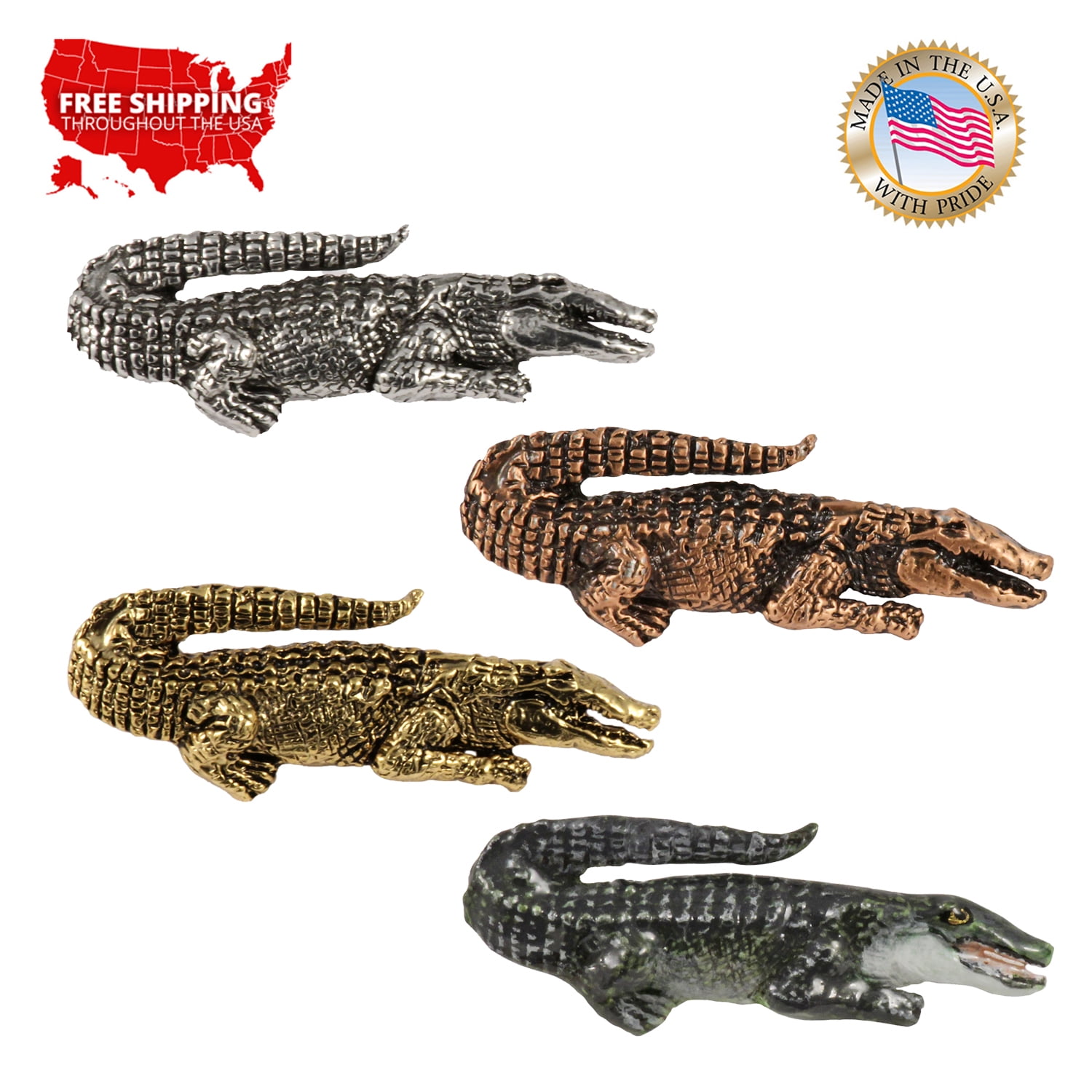 Alligator, Crocodile, Reptile, Pewter, Hat, Lapel, Brooch, Pin, Pins ...