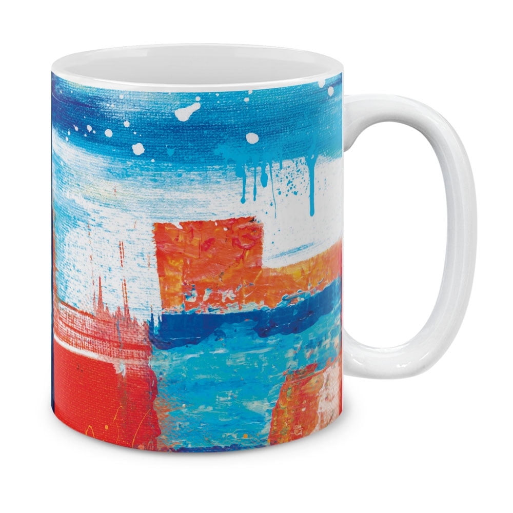 MUGBREW 11 Oz Ceramic Tea Cup Coffee Mug, Red Blue Abstract Painting ...