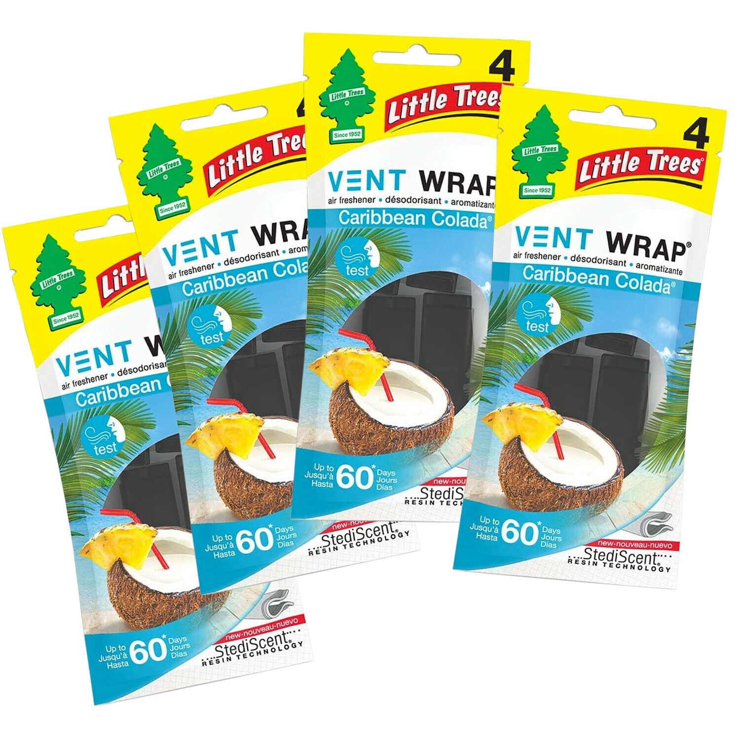 Little Trees Vent Wrap Air Freshener 4-PACKS (Caribbean Colada ...