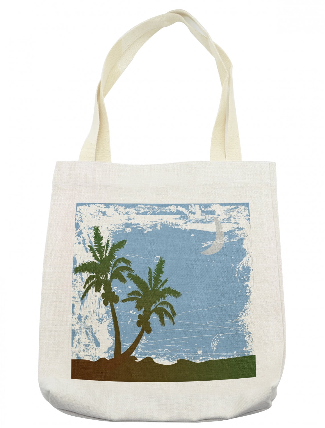 Tropical Tote Bag, Grunge Style Palm Trees Island at Night with ...