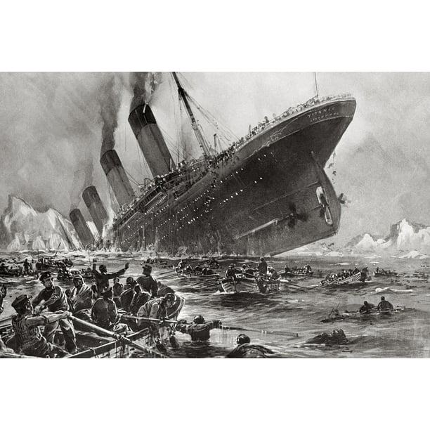 24x36 gallery poster, Sinking of Titanic by Stower - Walmart.com
