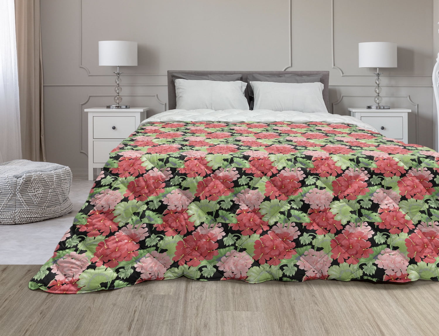 Geraniums Down Alternative Comforter, Colorful Illustration of Spring ...