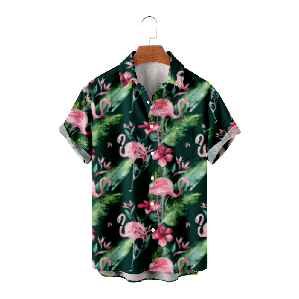 Mlfu Men Dad Button Up Shirts Short Sleeve Casual Flamingo Shirts With