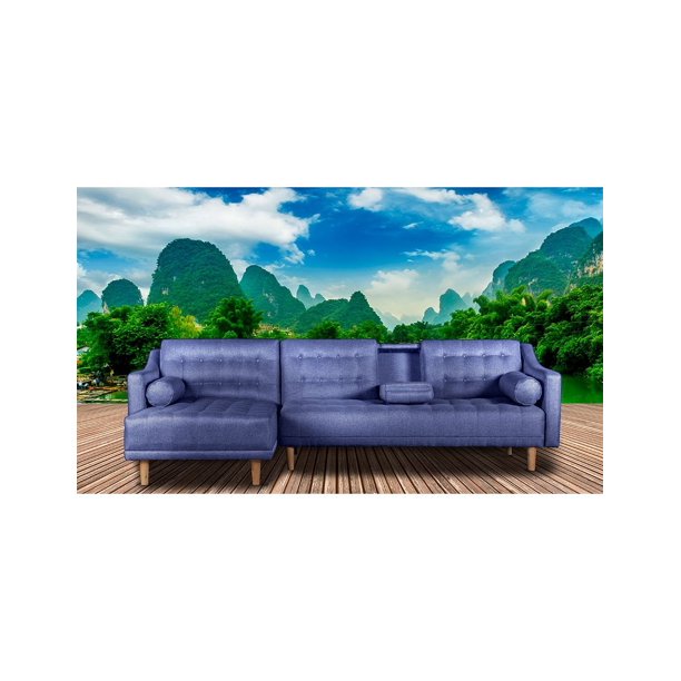 Sofá Cama Modular Reversible de Lino Azul con Tecnología Beehive Airflex Foam Modelo Gecko ...