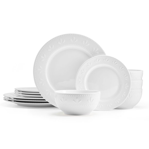 Pfaltzgraff Maddy 12-Piece Dinnerware Set Embossed Porcelain in White - Walmart.com