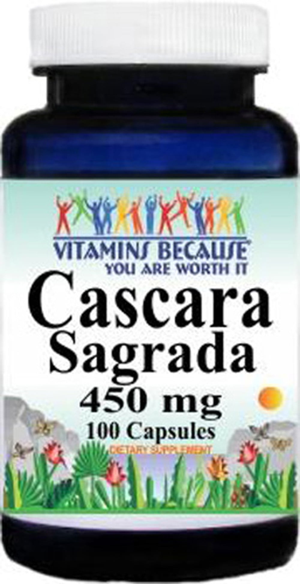 Cascara Sagrada Supplement 450mg 100 Capsules by Vitamins Because ...