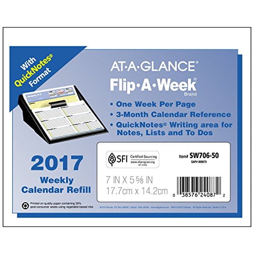 At-A-Glance SW70650 Flip-A-Week with QuickNotes Weekly Desk Calendar ...