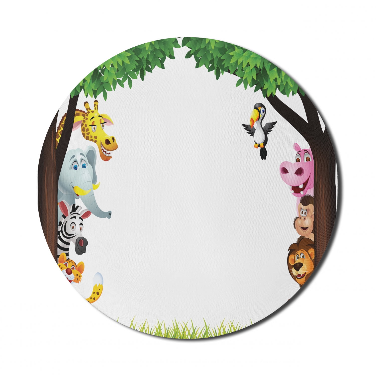 Cartoon Mouse Pad for Computers, Big Trees and Friendly Jungle Safari ...