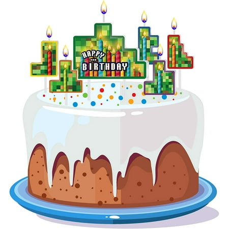 Lepai 6 Pieces TNT Pixel Party Candle Happy Birthday Candle Set ...
