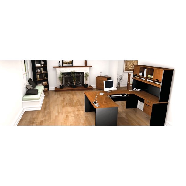 Innova U-shaped desk with accessories in Tuscany Brown & Black ...