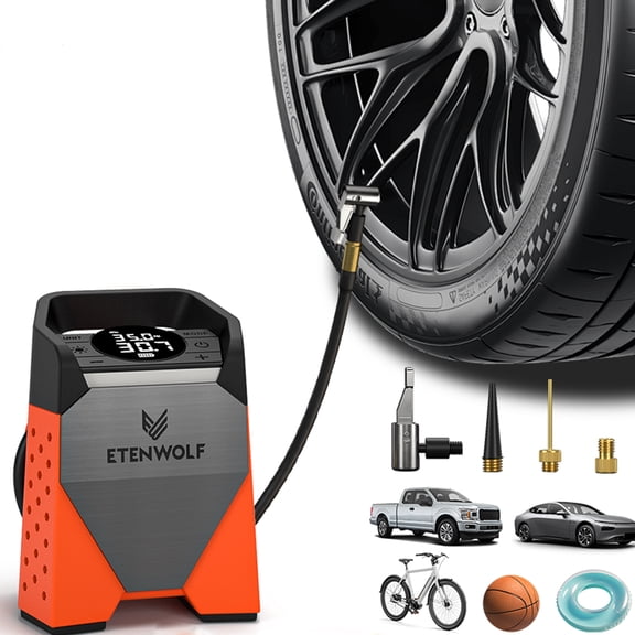Portable Tire Inflator, Rechargeable Electric Air Pump with Knob Pressure Control, Cordless Air ...