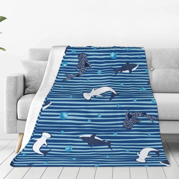 Balery Sharks on White Blue Striped Manta de Felpa Suave y Acogedora ...
