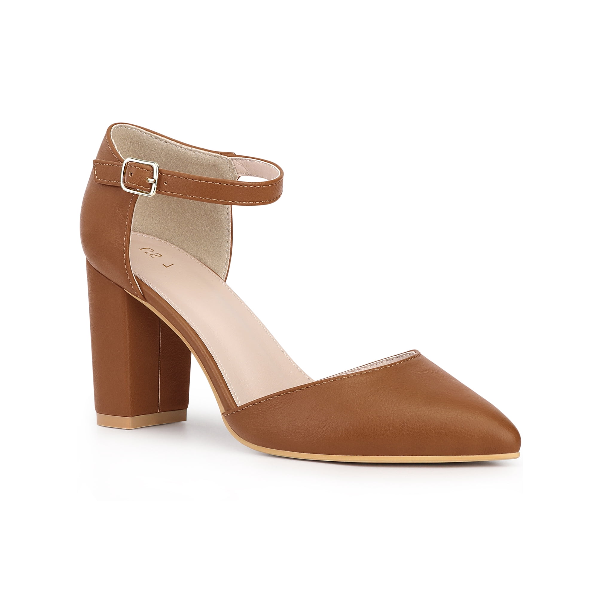 Click here for Blissful Step Ankle Strap Pointy Toe Chunky Heel P... prices