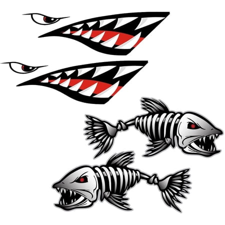 KSCD Shark Teeth Mouth Decals + Skeleton Fish Stickers - Waterproof and ...