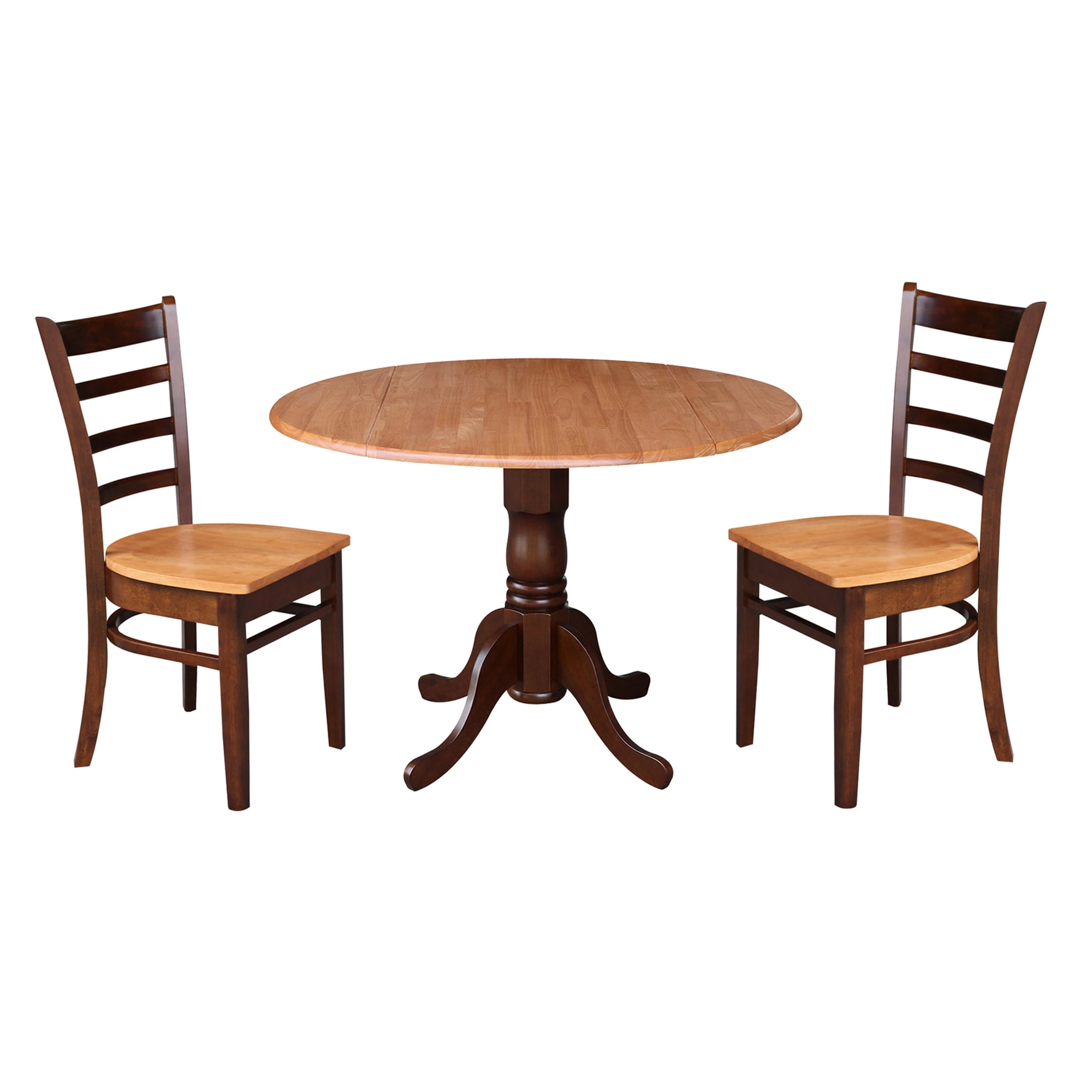 42" Dual Drop Leaf Table and 2 Emily Chairs in Cinnamon/Espresso - 3 ...