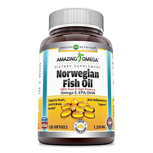 Amazing Omega Norwegian Fish Oil Omega-3 1250mg 120 Softgels (Non GMO ...