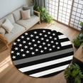 5ft Round Rug, Thin Grey White Line Non-Skid Rubber Backing Large Area ...