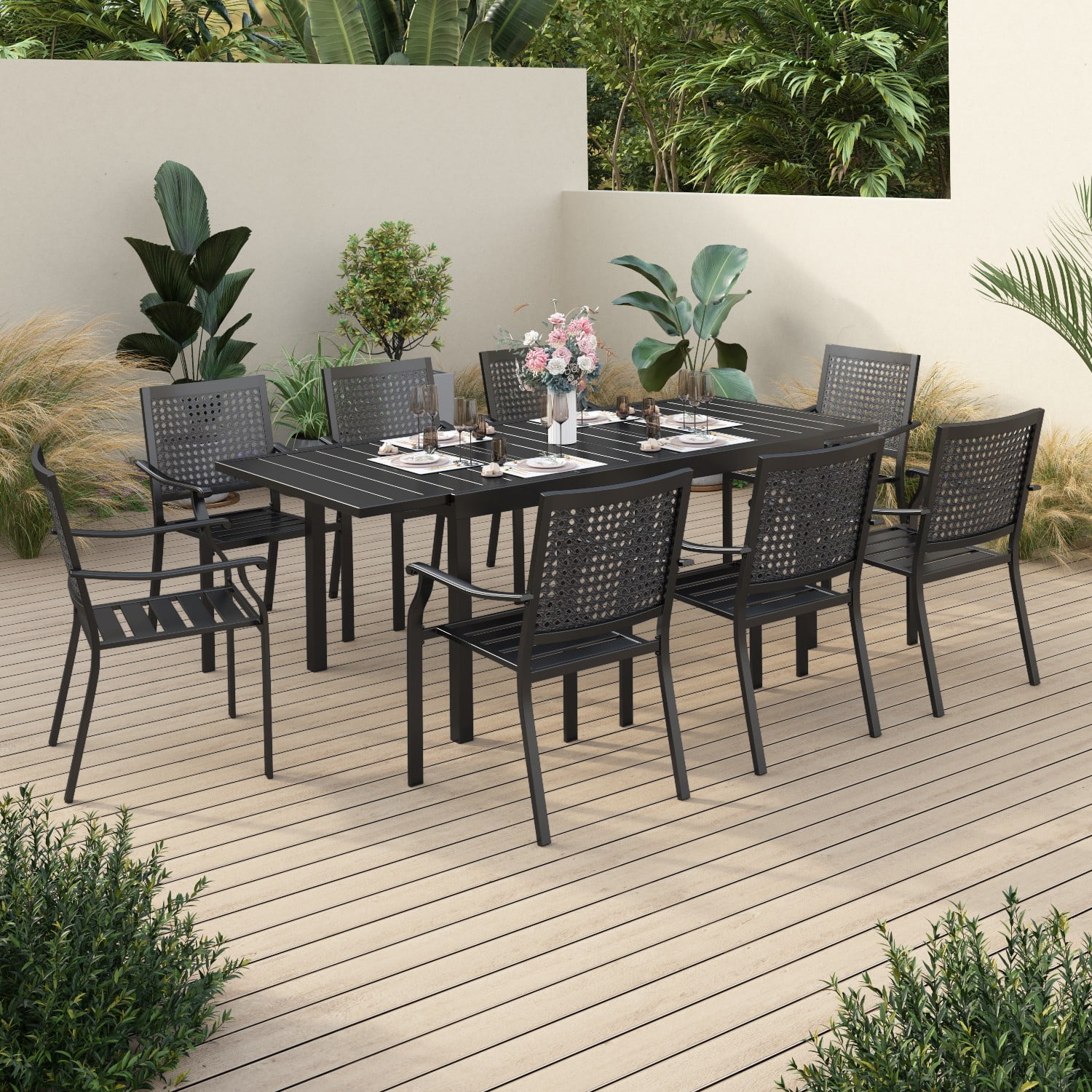 Sophia & William 9 Pieces Patio Outdoor Dining Set Metal Stackable ...
