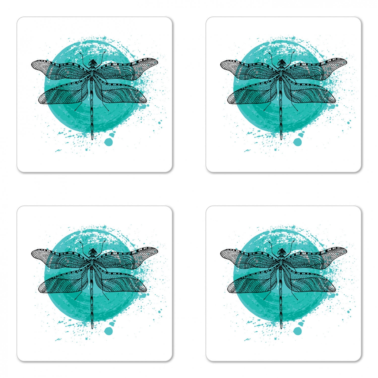 Dragonfly Coaster Set of 4, Abstract Drawing in Detailed Line Art Style ...