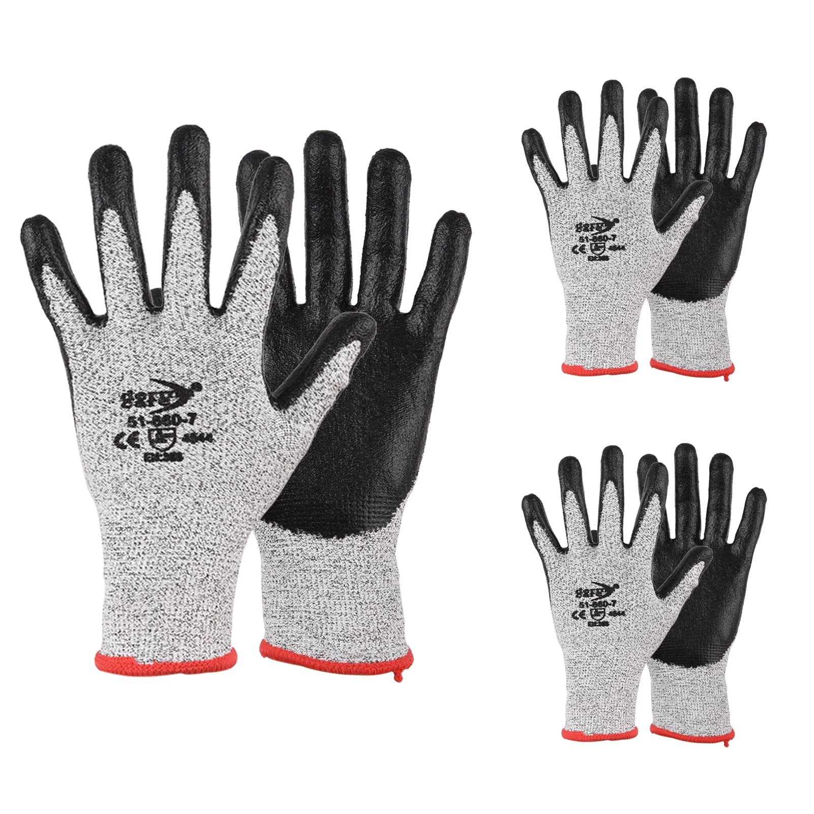 3-Pairs Cut Resistant Gloves Protection Safety In En388 Level 5 Nitrile ...