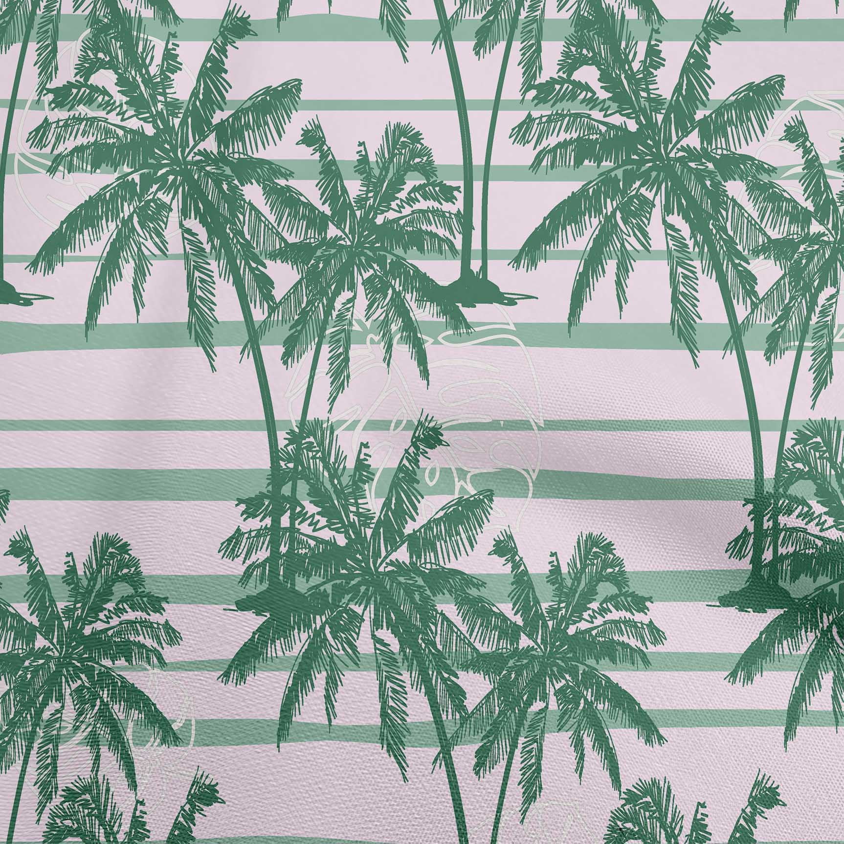 oneOone Cotton Silk Rose Pink Fabric Tropical Plam Tree With Stripes ...