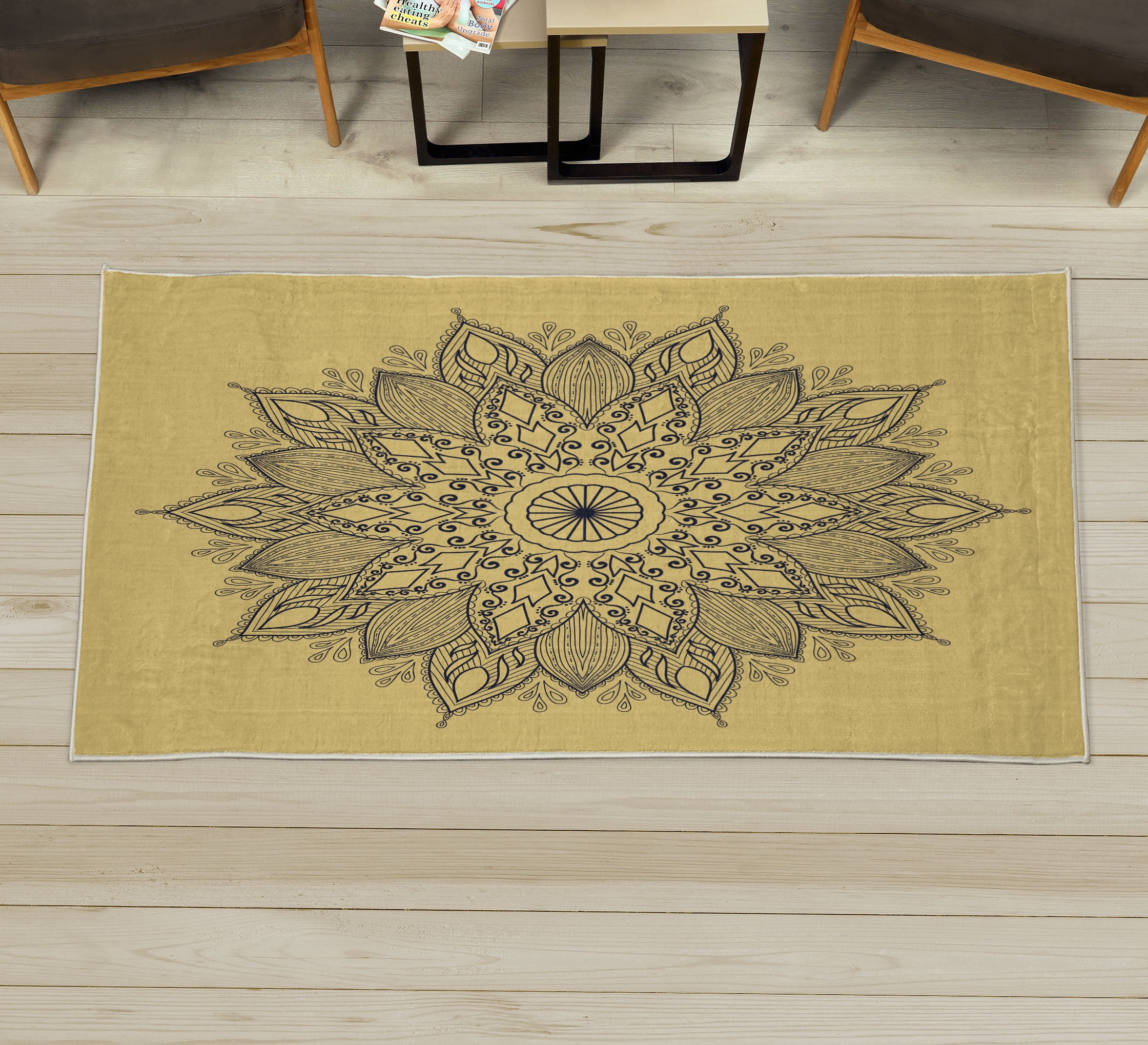 Mandala Decorative Rug, Lotus Inspired Flower Lace Circle Ornate Retro ...