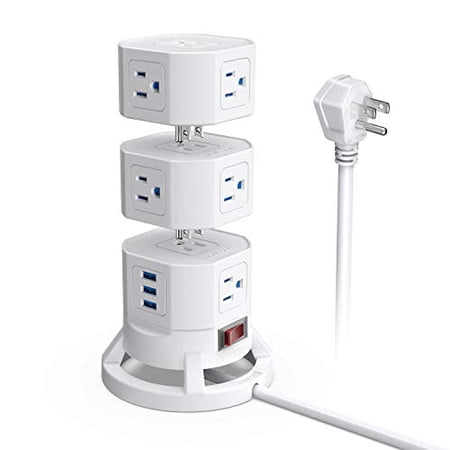 BESTEK 12 Outlets Power Strip Tower with 3 USB Ports Stackable Design ...