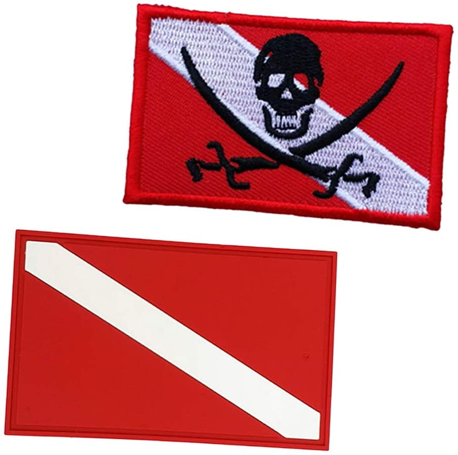 Red White Polyester Sew On Diver Flag Black Skull Skeleton Embroidered ...