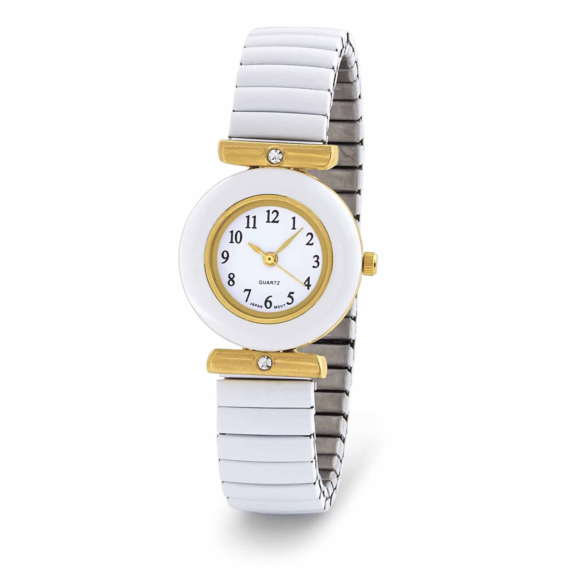 LINEL Women's White Stretch Band Watch Crystal Accents Expansion Band ...
