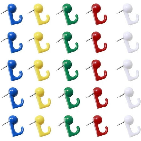 50 Pieces Push Pin Hooks, Multi-Color Wall Thumb Hook, Plastic Heads ...