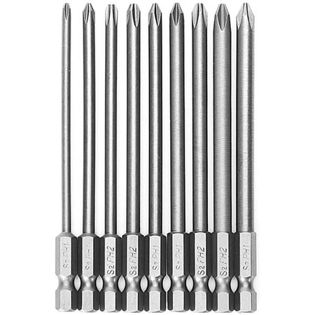 Cross Screwdriver Bit,9 Pcs 1/4'' 100mm S2 Magnetic Hex Cross Head PH1 ...