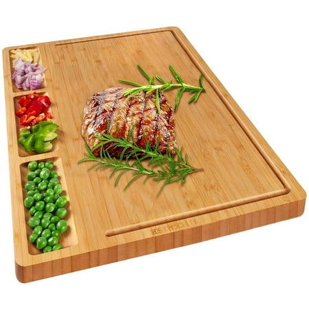Organic Bamboo Cutting Board, with 3 Built in Compartment and Juice ...