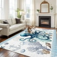 Blue Octopus Rectangle Area Rug 8x10 ft Ocean Watercolor Blue Seastars ...